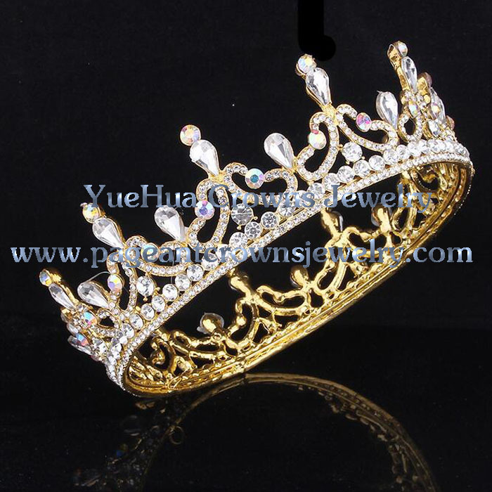 Full Round Pageant Crowns Alloy Diamond Round Crowns For Sale